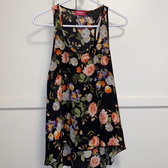 Shasa | Tops | Shasa Medium Floral Print Black Blouse | Poshmark